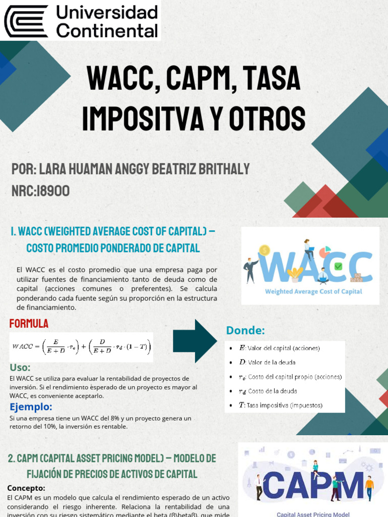 Wacc, Capm, Tasa Impositva y Otros - Lara Huaman Anggy | PDF | Modelo de fijación de precios de ...