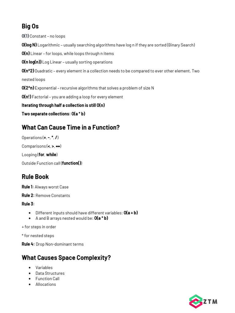BigO Cheatsheet Zero To Mastery V1.01 | PDF