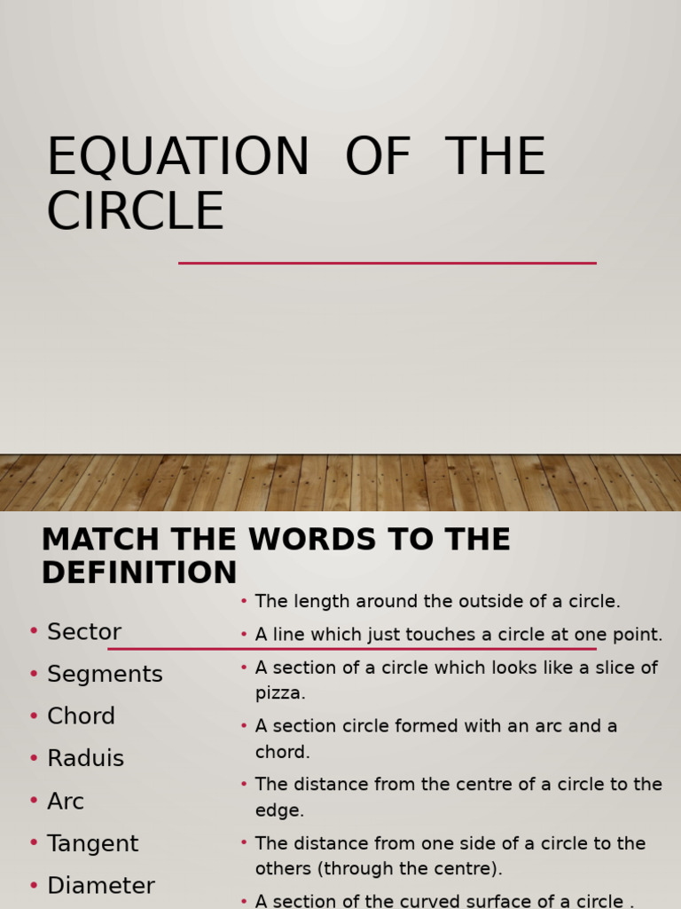 Grade 10 PPT Equation of The Circle | PDF | Circle | Geometric Shapes