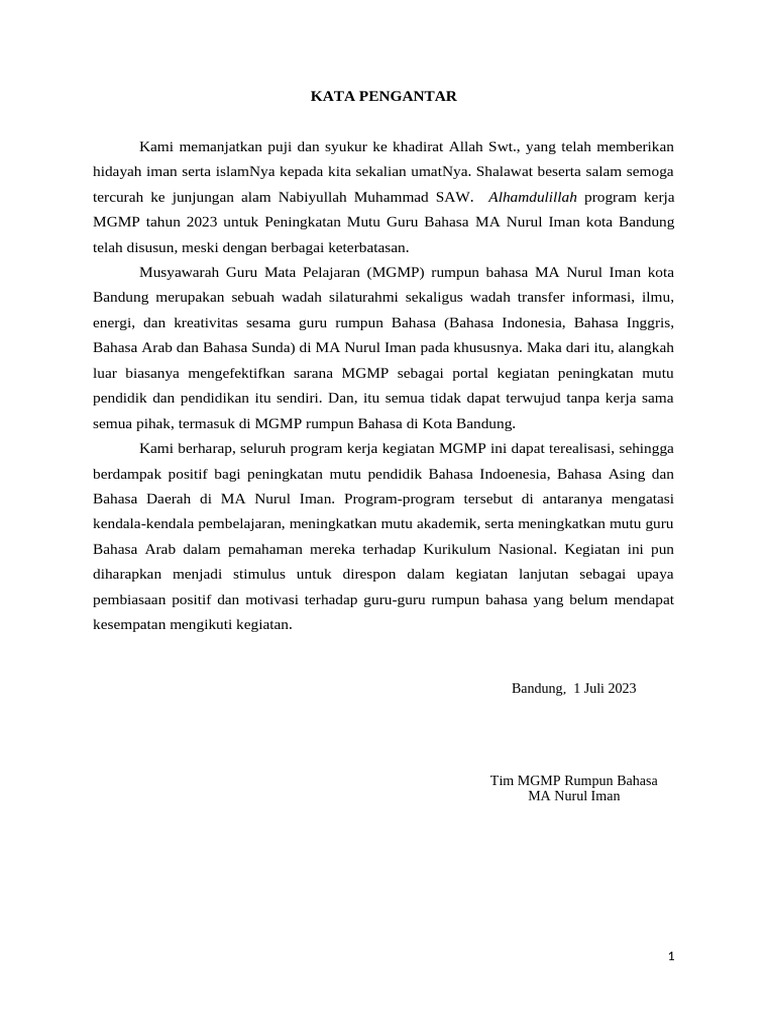 Program Kerja MGMP | PDF
