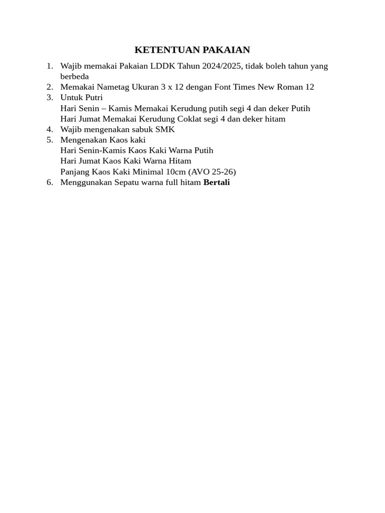 Ketentuan Pakaian (LDDK 2024)-1 | PDF
