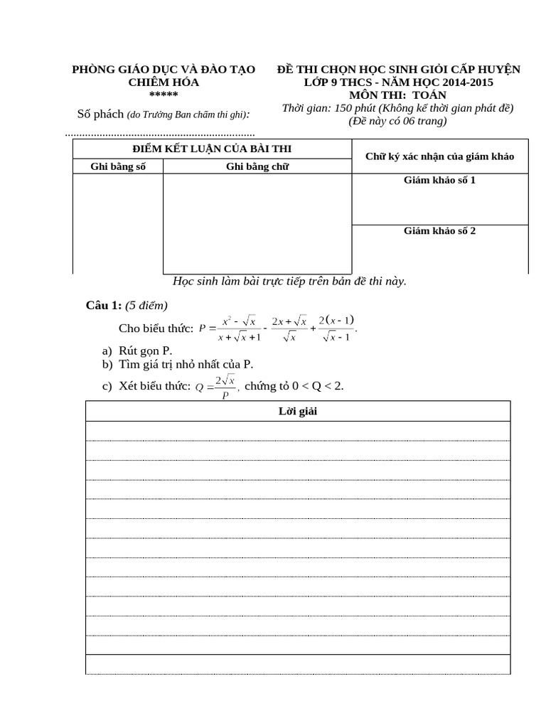 De Dap An Thi HSG Toan 9 2014 20158399 | PDF