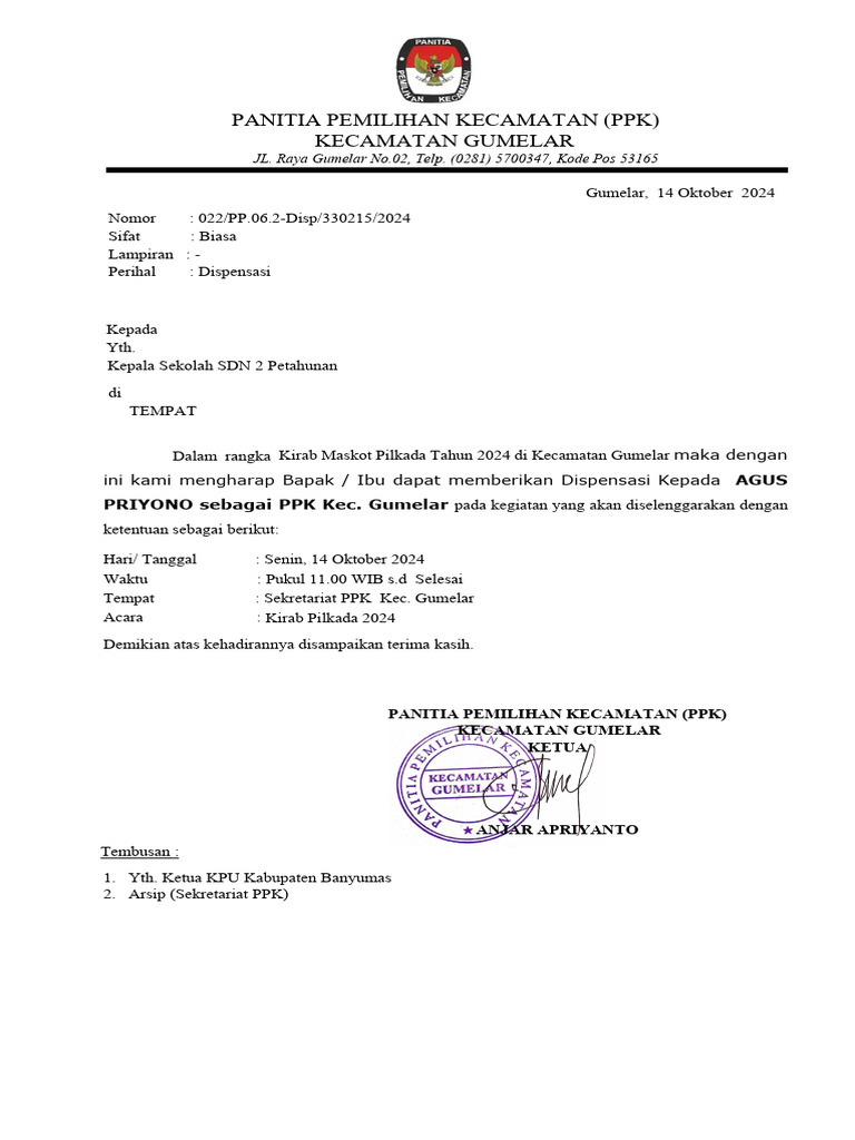 Dispensasi Agus Priyono | PDF