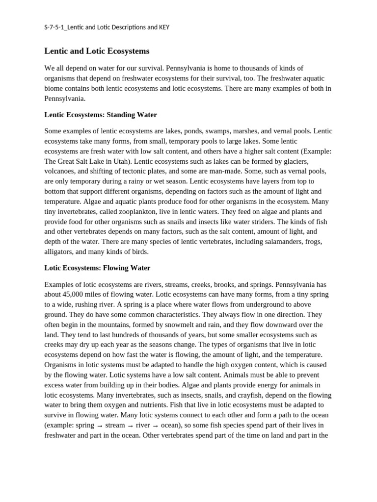Lentic vs. Lotic Ecosystems Explained | PDF | Fresh Water | Ecosystem