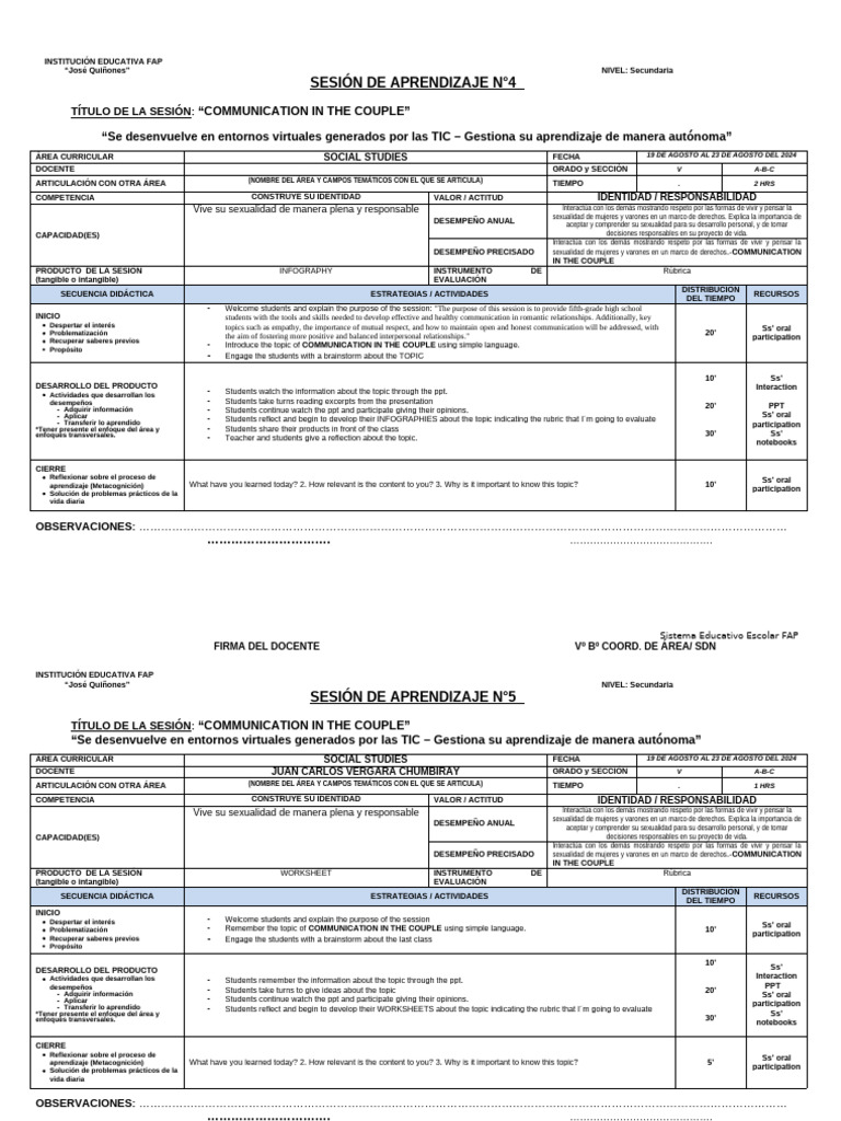 V° SS SESI - N DE APRENDIZAJE 3 3rd TERM | PDF | Maestros | Aprendizaje