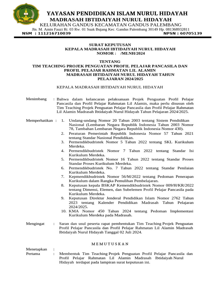 SK Tim Teaching Proyek P5RA 2024/2025 | PDF