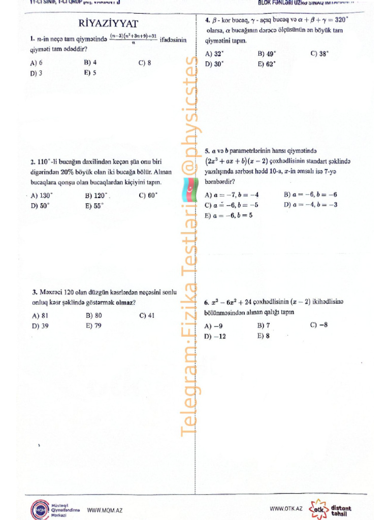 11 Sinif Riyaziyyat Kainat Otk 27.10.24 | PDF