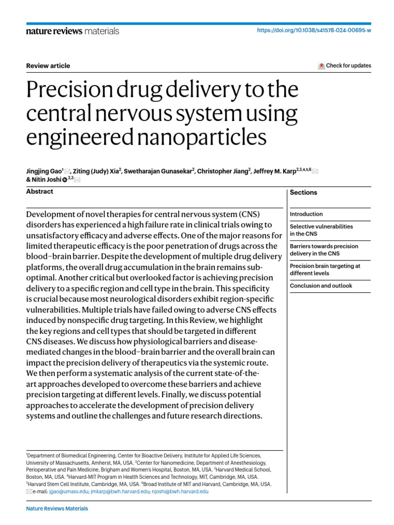 Precision Drug Delivery To The Central Nervous System Using Engineered ...