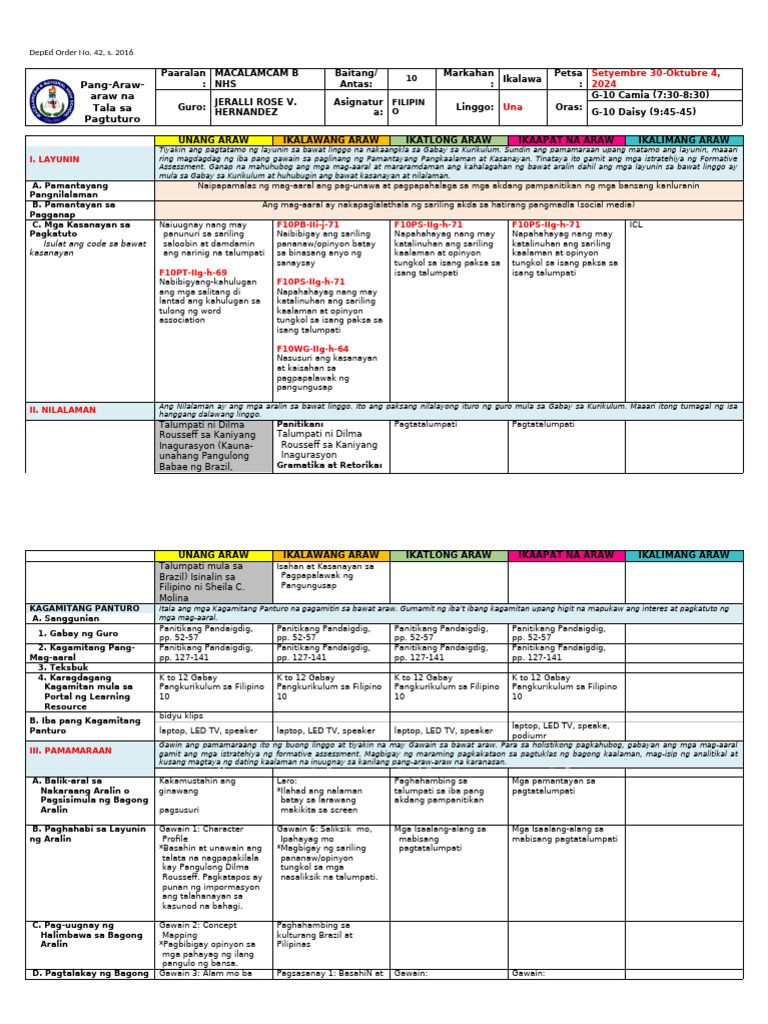 DLL Filipino 10-Aralin 2.1 | PDF