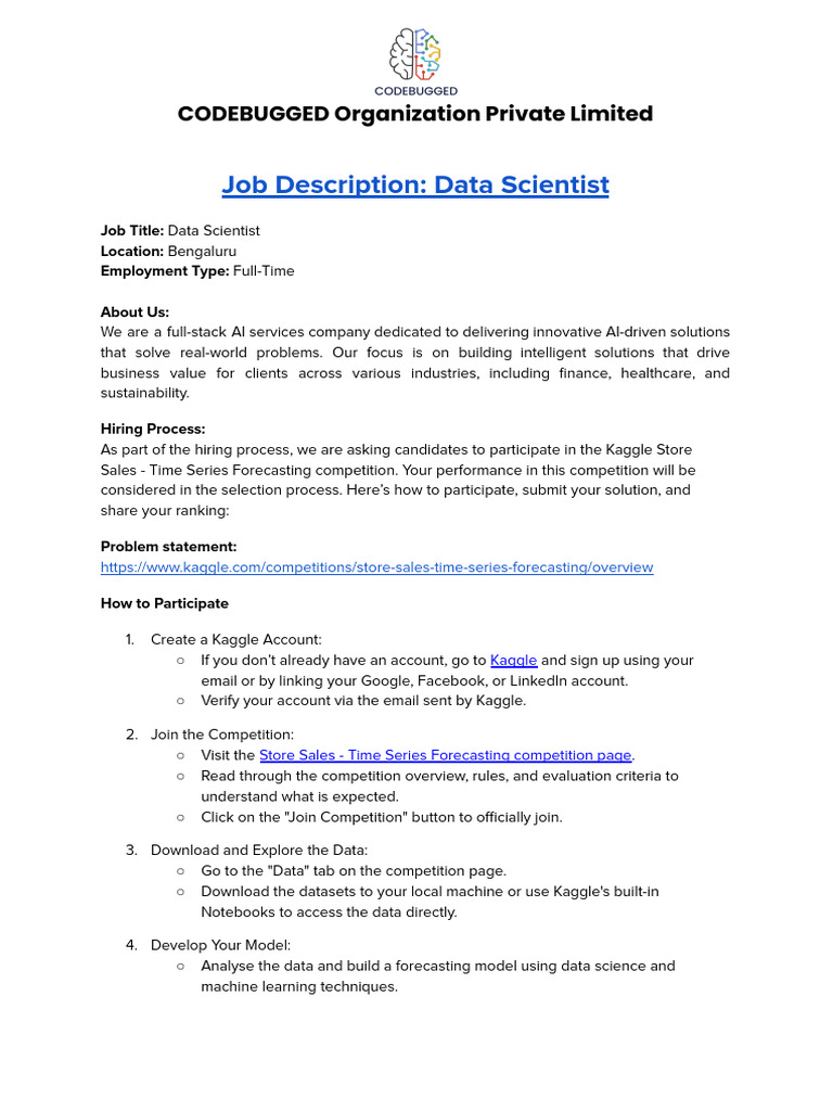 Job Description - Data Scientist IET | PDF | Data Science | Forecasting