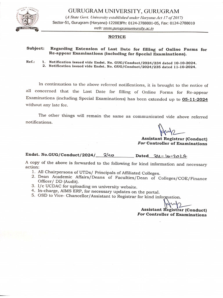 Regarding Extention of Last Date For Filling of Online Forms For Re ...