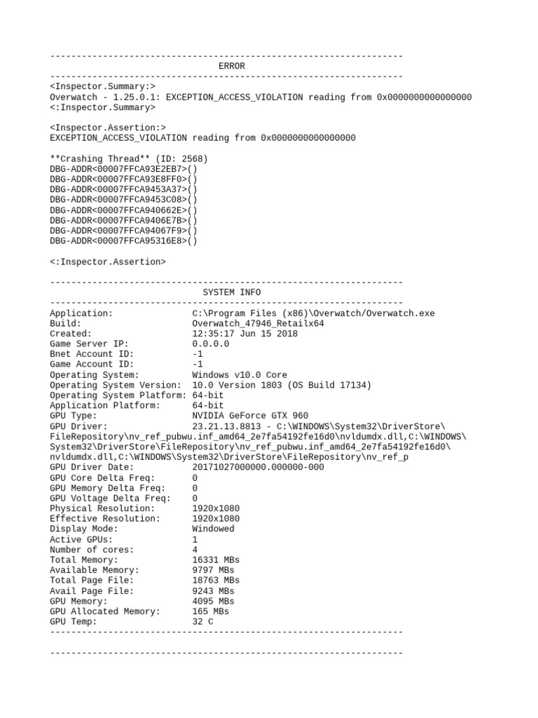Overwatch 47946 Retailx64 enUS 1460 07-08-18 19.12.06 ErrorLog | PDF | Graphics Processing Unit ...