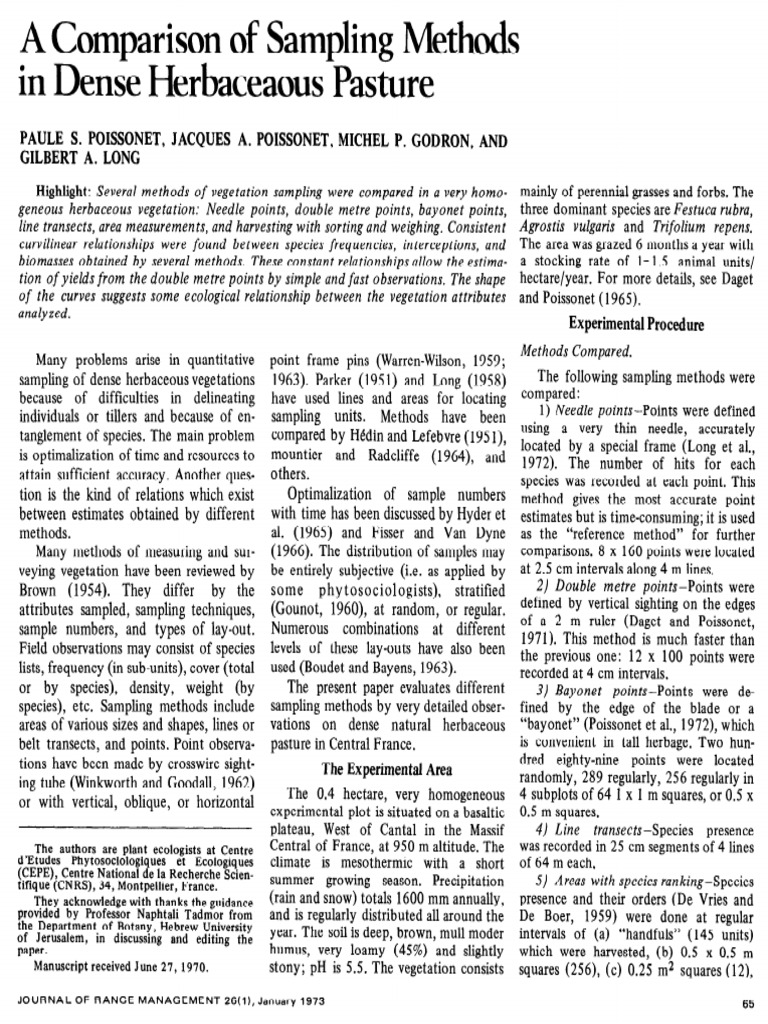 A Comparison of SamplingMethods in Dense Herbaceaous Pasture | PDF ...