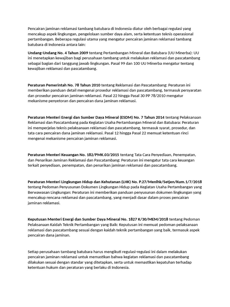 Regulasi Pencairan Jaminan Reklamasi Tambang | PDF | Pengelolaan Keuangan & Uang