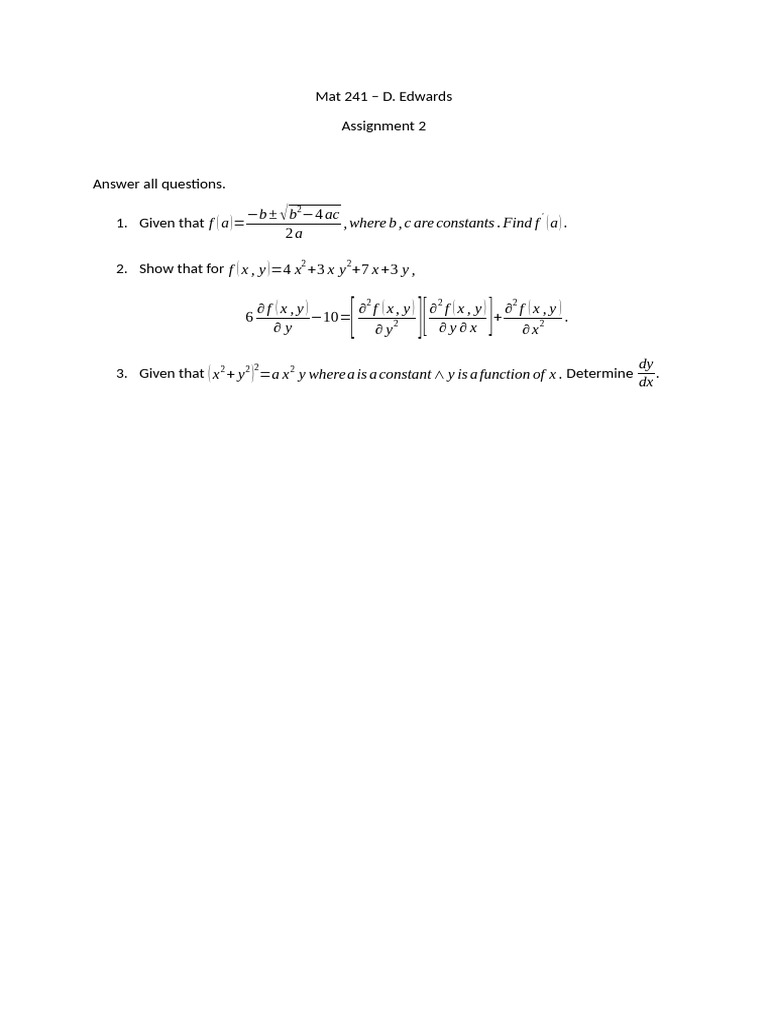 Assignment 2 - Differentiation | PDF Assignment 2 - Differentiation | PDF