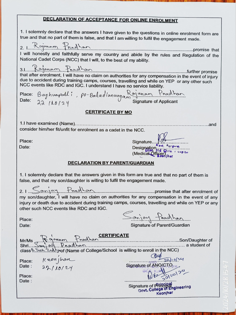NCC Declaration Form | PDF