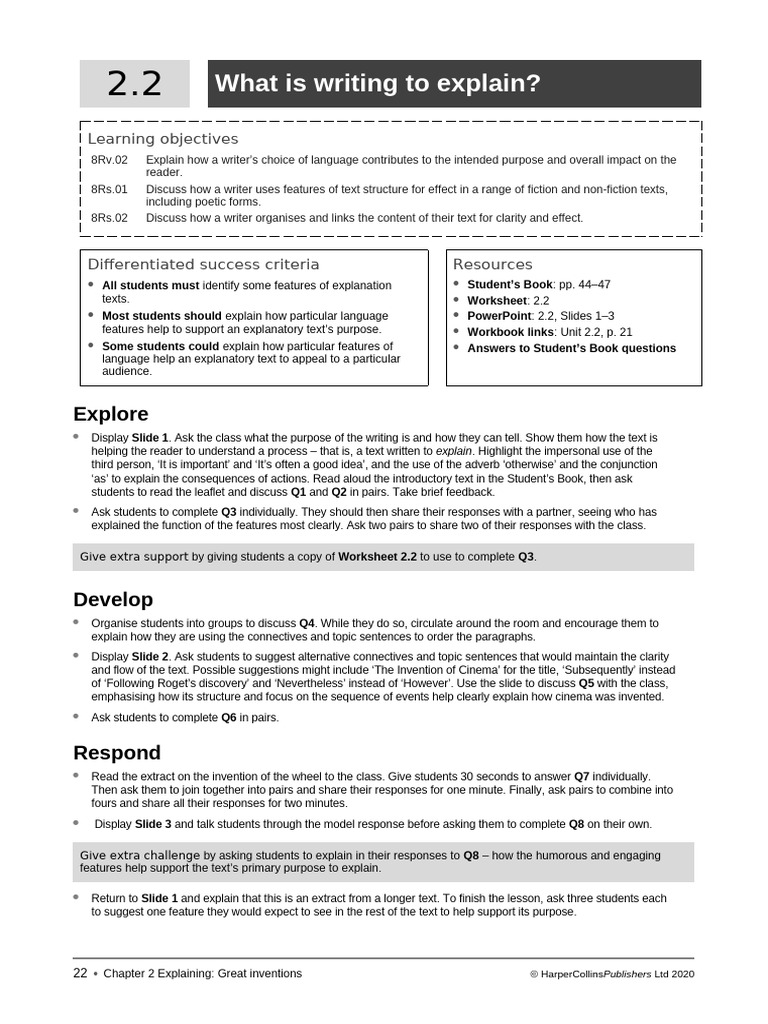 Writing to Explain: Language & Structure | PDF | Human Communication