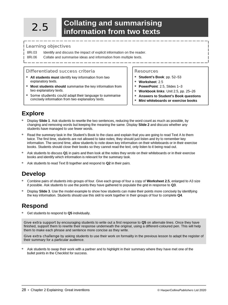 Stage 8_2.5_lessonplan Collins Y8 Teacher's Guide | PDF | Human ...