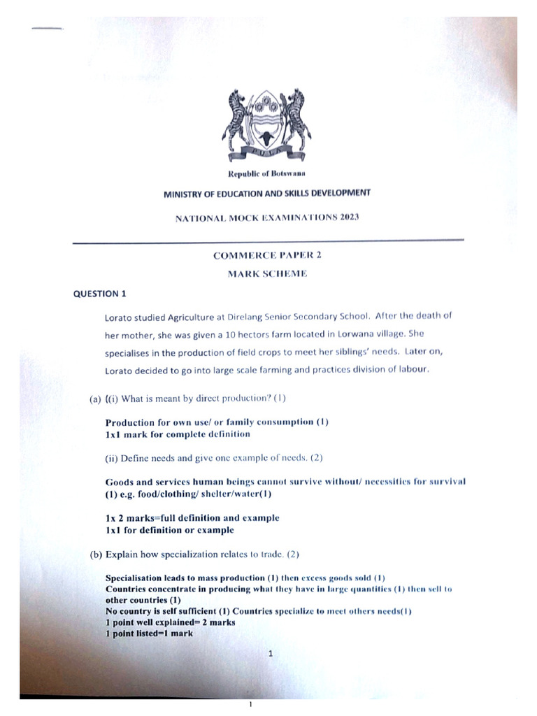 Commerce P2 F5 2023 Mock Marking Key | PDF