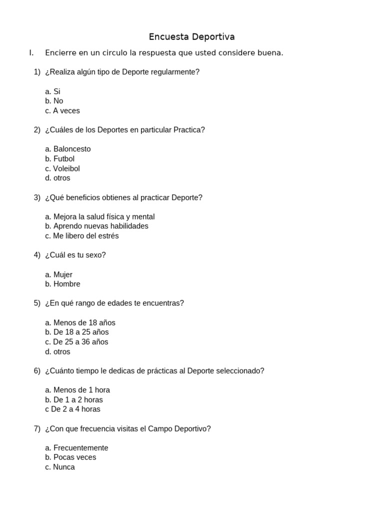 Encuesta de Hábitos Deportivos y Beneficios | PDF