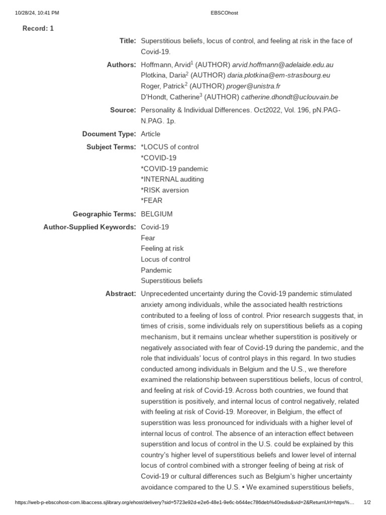 Ebs Cohost | PDF | Superstitions | Risk