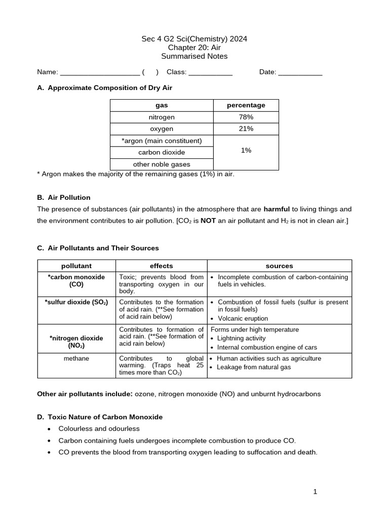 Air Composition and Pollution Notes | PDF | Carbon Dioxide | Greenhouse ...