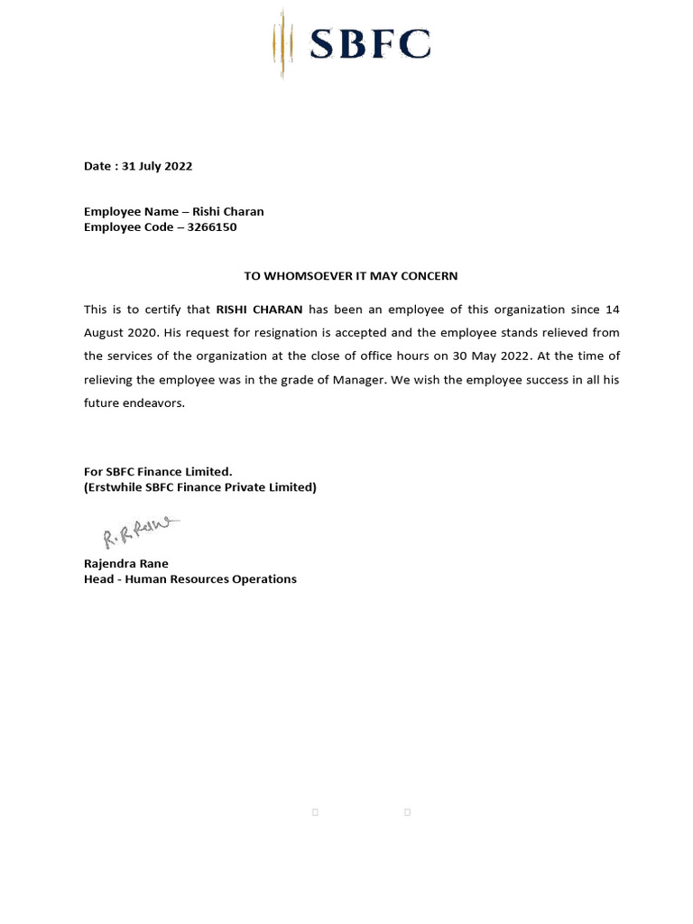 Releiving Letter | PDF