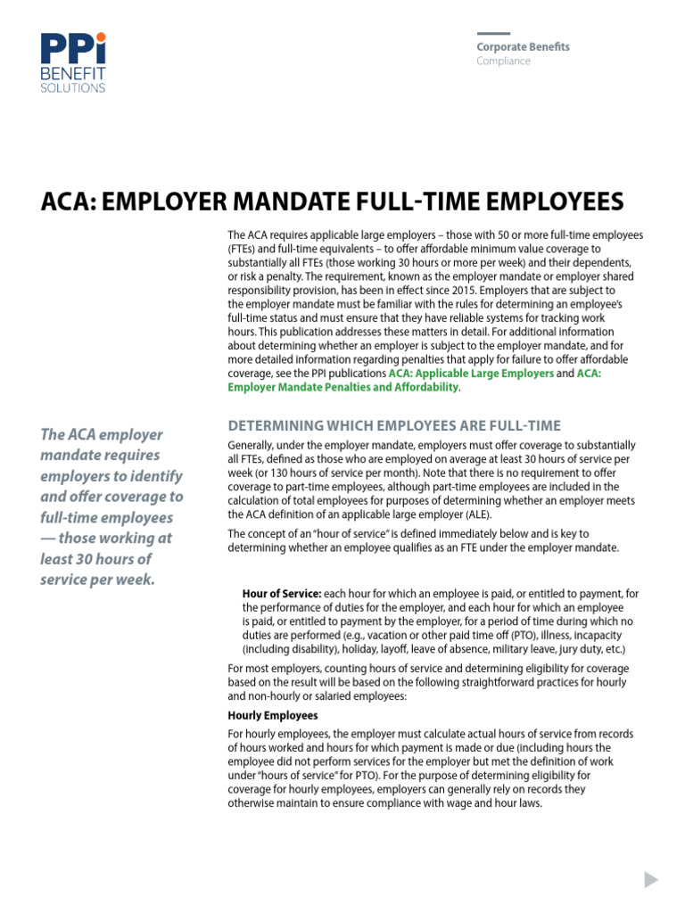 ACA Employer Mandate Full Time Employees | PDF | Employment | Employment Agency
