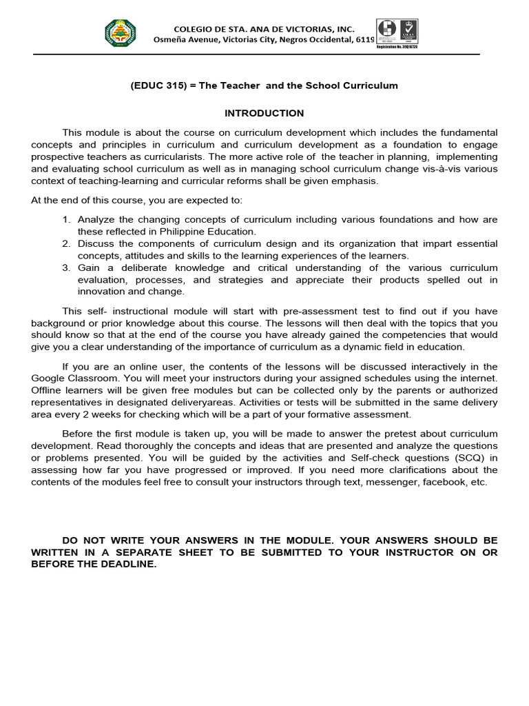 Curriculum Development MODULE 1 | PDF | Curriculum | Learning