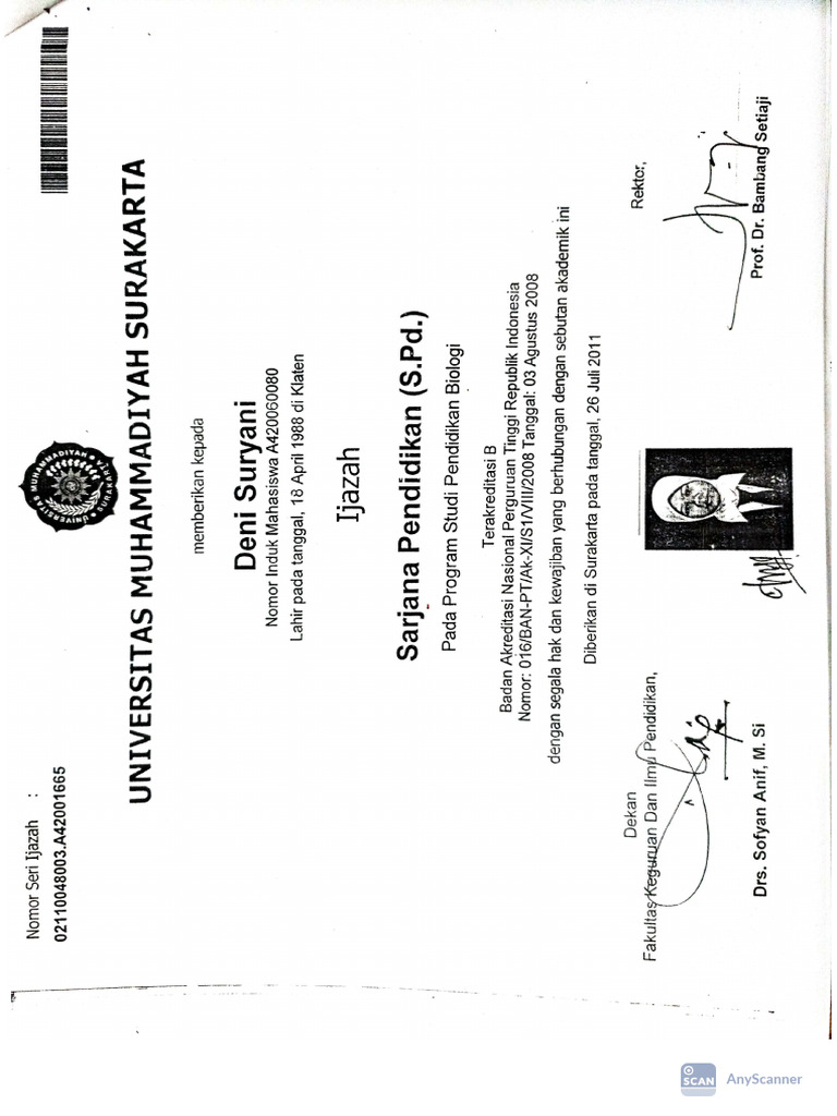 Ijazah S1 Deni Suryani | PDF