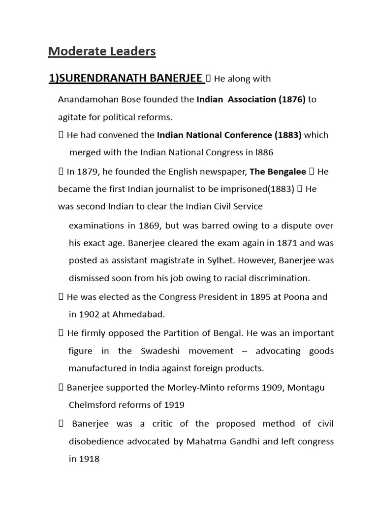 Moderate Leaders. | PDF | Indian Nationalism