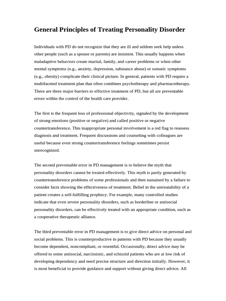 General Principles of Treating Personality Disorder | PDF ...