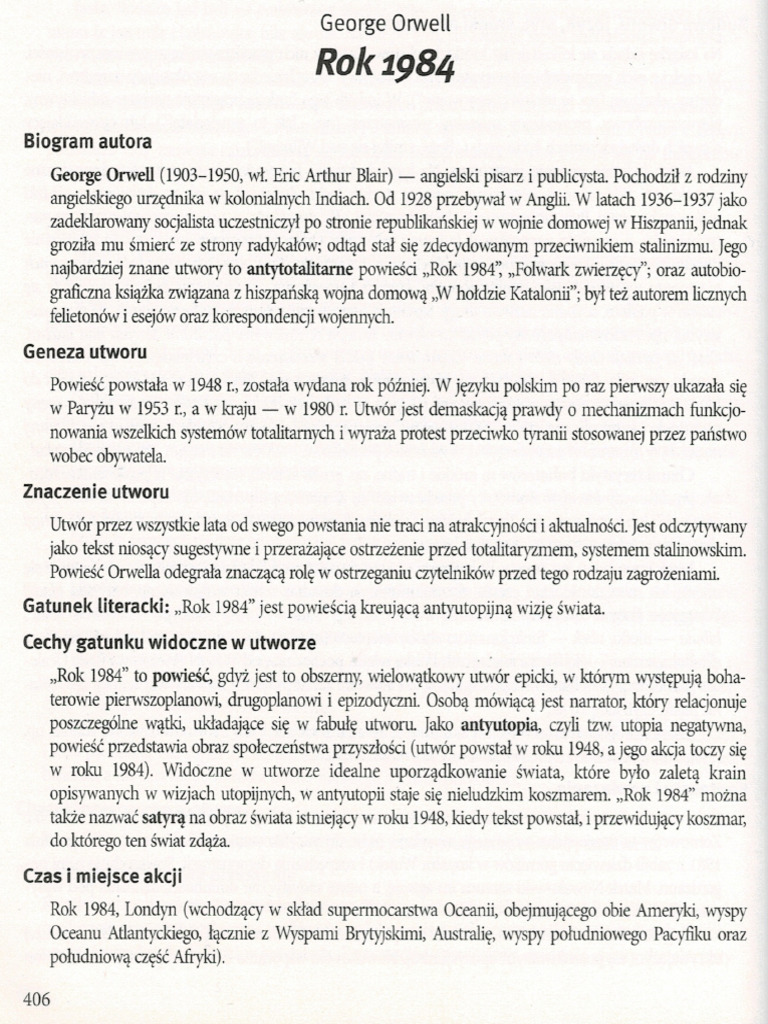George Orwell - Rok 1984 - Streszczenie | PDF