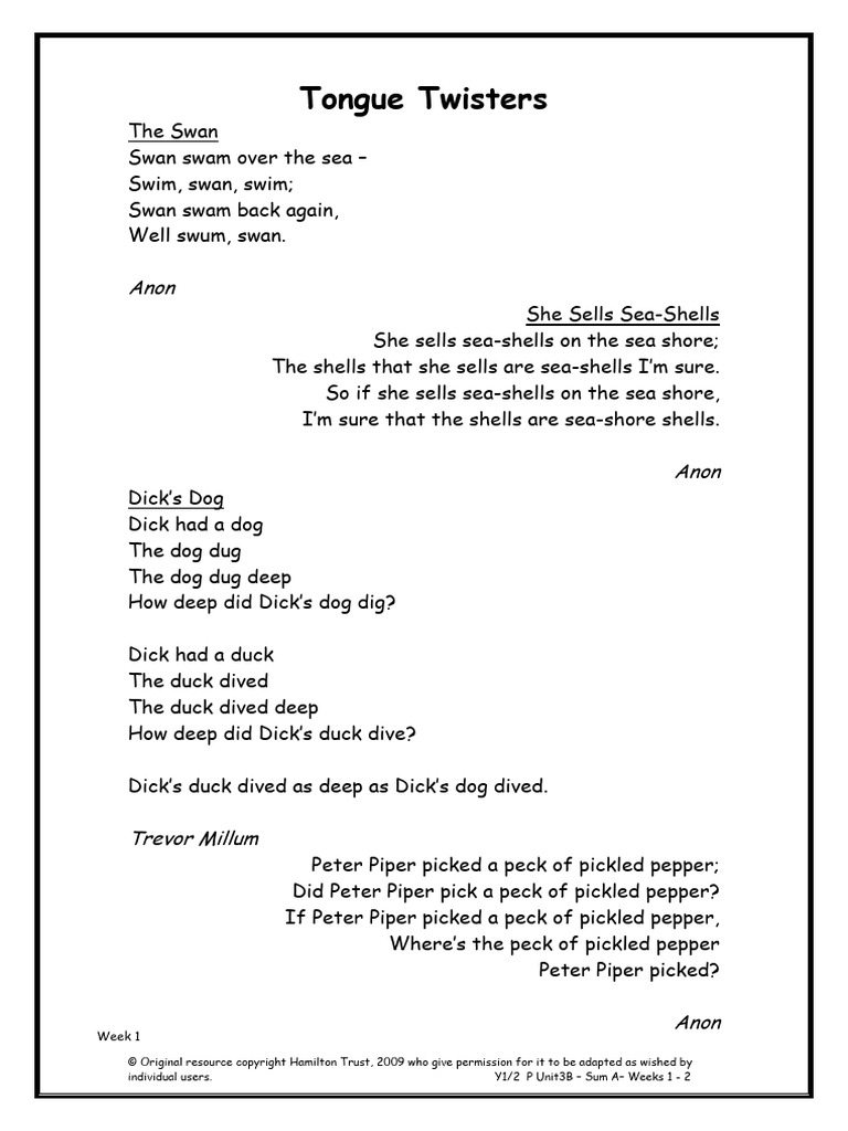Tongue Twister Resource 2.218282505 | PDF