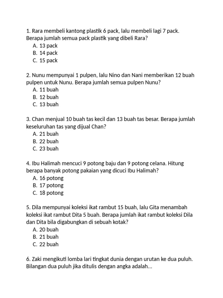 Soal Matematika 1 | PDF