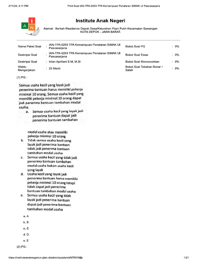 To 02 Tpa Penalaran Simak Ui Pascasarjana | PDF