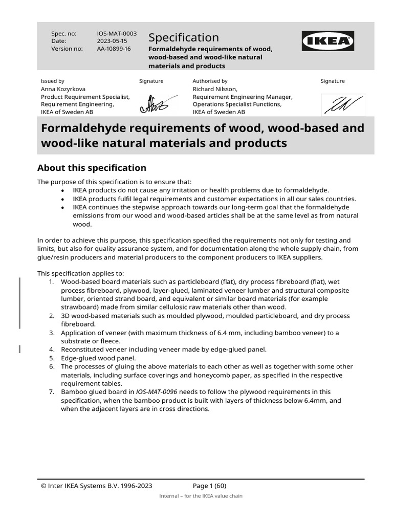 IKEA Formaldehyde Emission Standards | PDF | Plywood | Specification ...