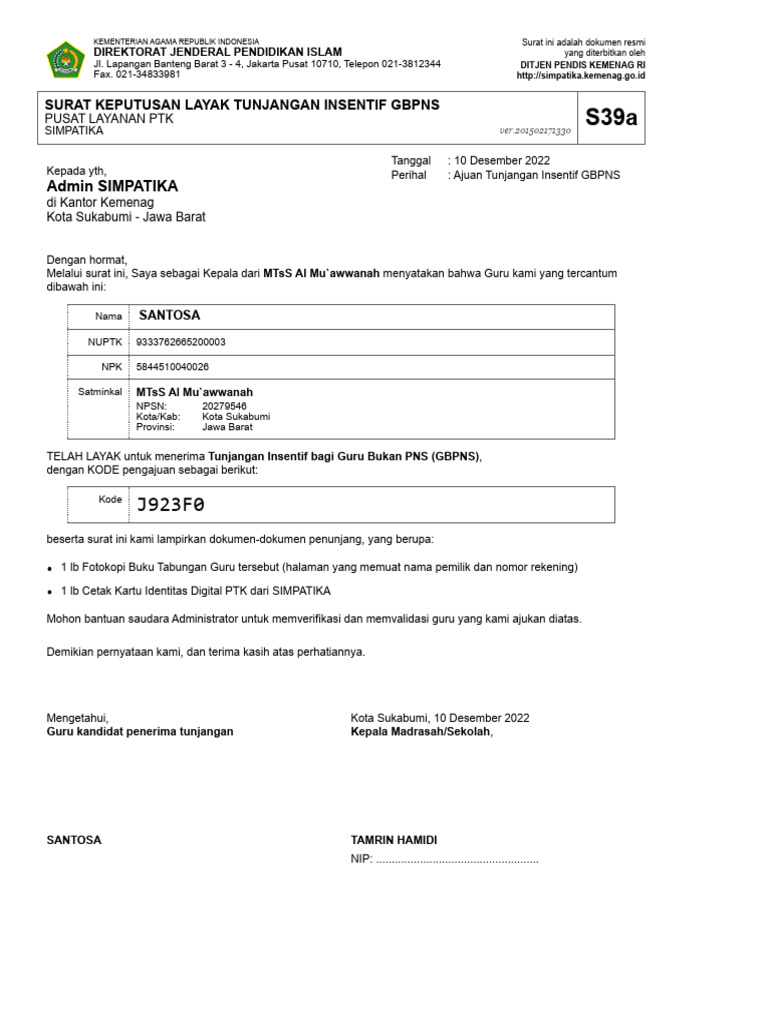 Verval Insentif S39a Santosa | PDF