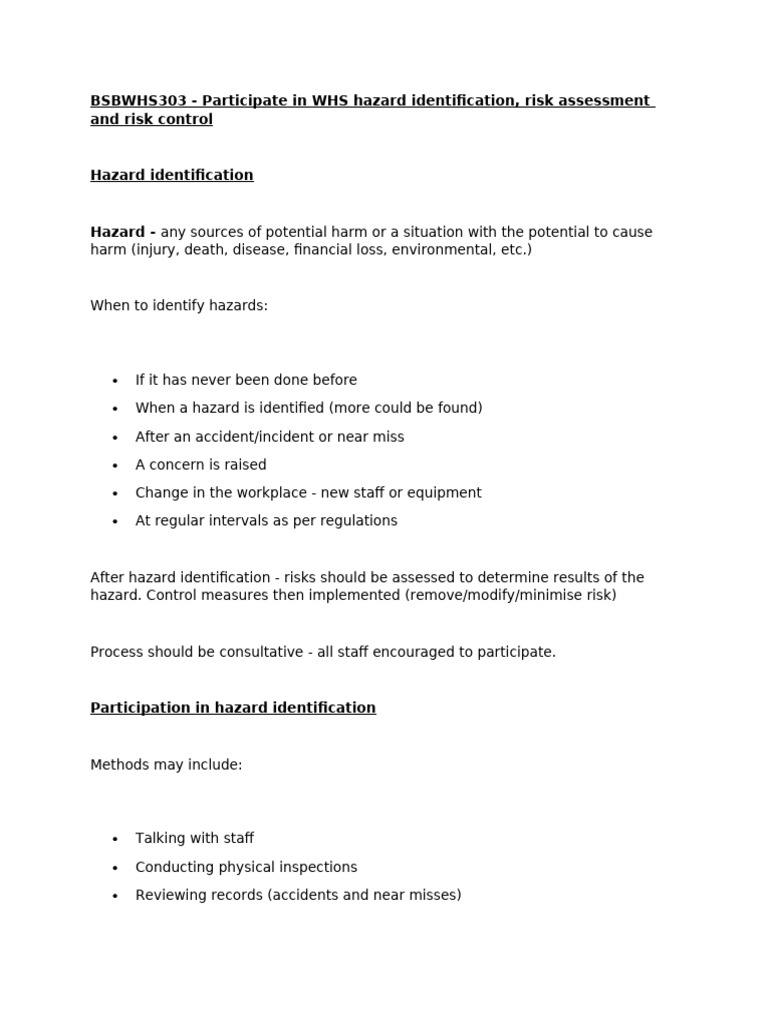 WHS Hazard Identification & Risk Control Guide | PDF | Occupational Safety And Health | Risk