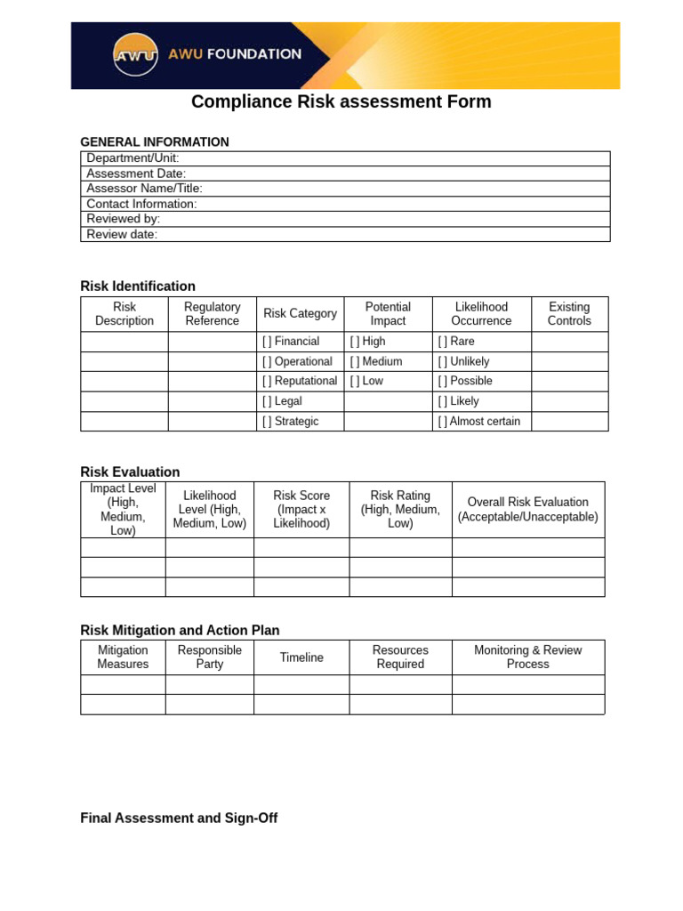 COMPLIANCE RISK ASSESSMENT FORM | PDF