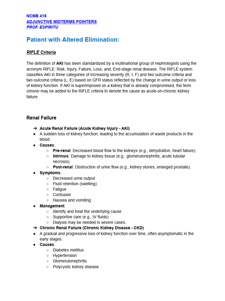 Adjunctive Midterm Pointers by Prof. Espiritu | PDF | Chronic Kidney ...