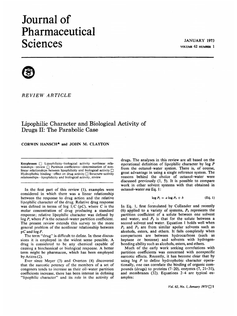 J Pharm Sci - January 1973 - Hansch - Lipophilic Character and ...