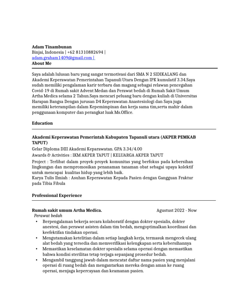 CV - Adam Tinambunan | PDF
