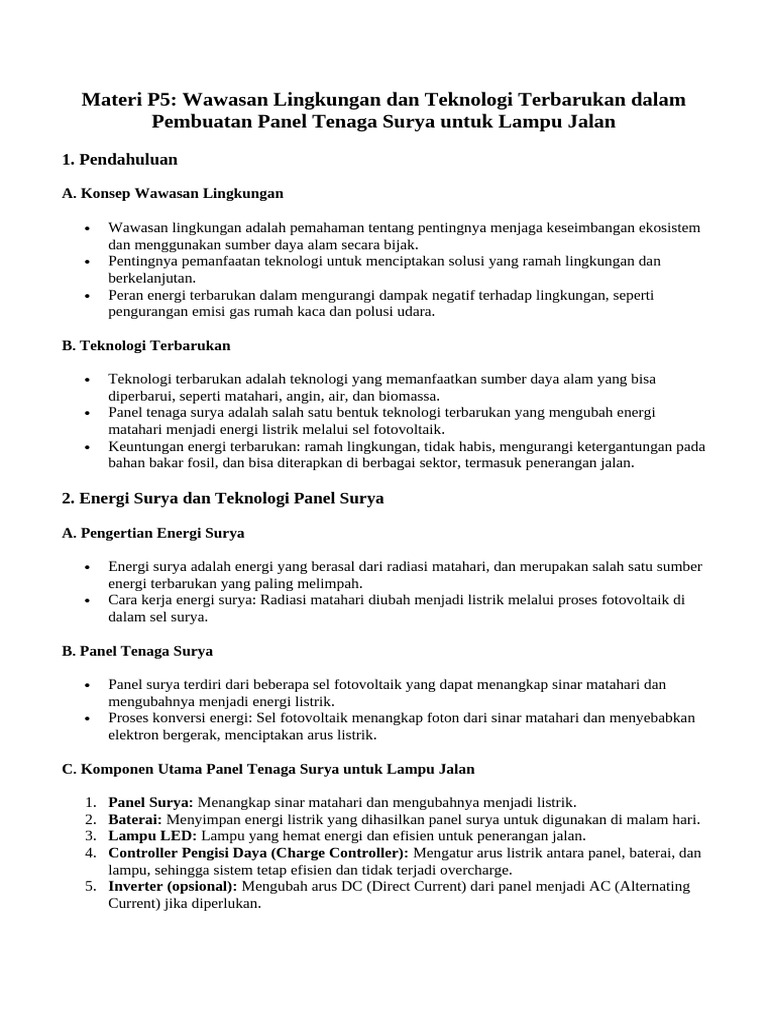 Materi P5 Pembuatan Panel Tata Surya Untuk Lampu Jalan | PDF