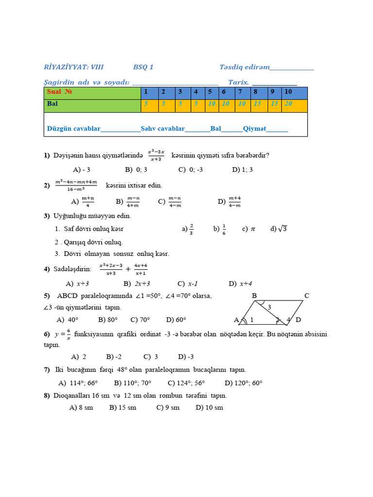 8 Ci Sinif Riyaziyyat Bütün KSQ VƏ BSQ LƏR Mirzəxanlı Asim PDF | PDF