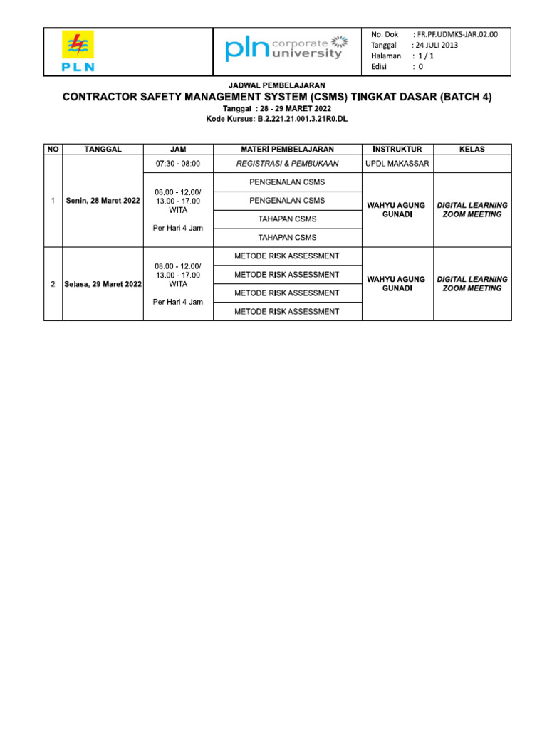 Jadwal CSMS 4 | PDF