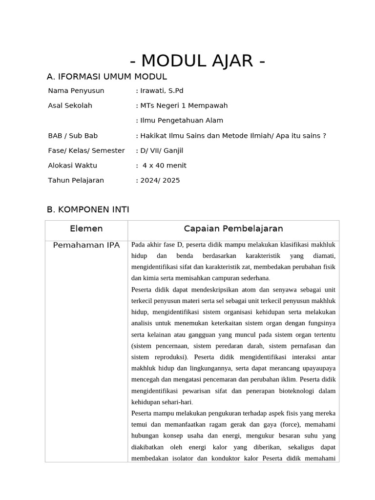 Modul Ajar Bab 1.1 Apa Itu Sains | PDF