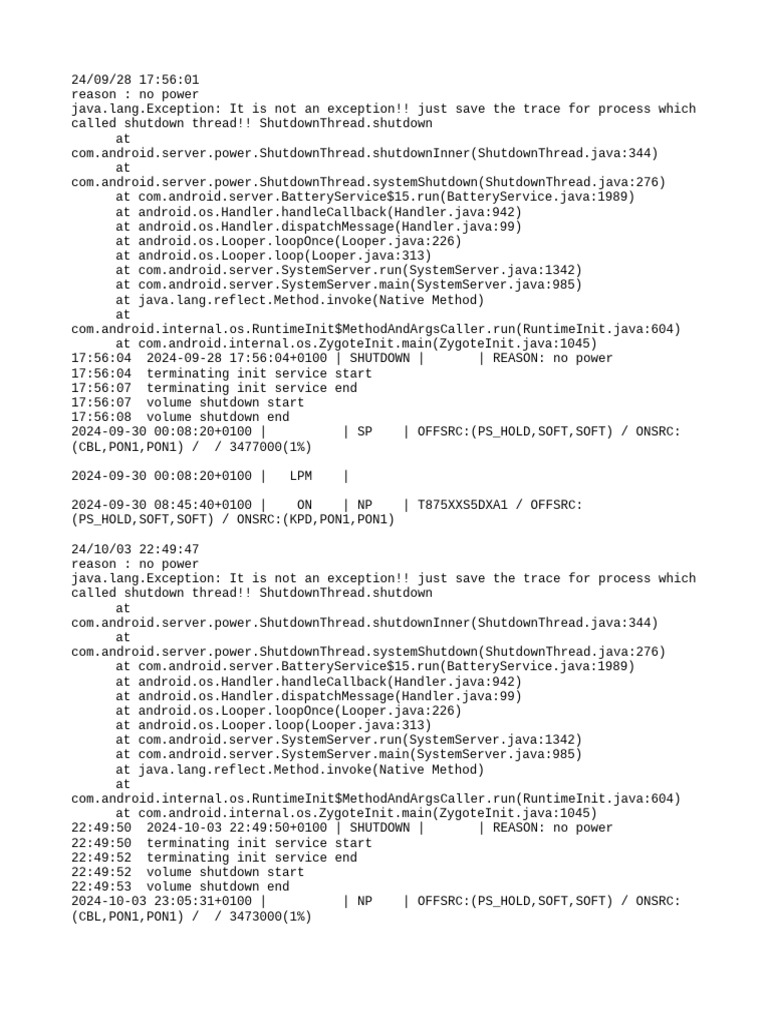 Android Shutdown Log Analysis | PDF | Java (Programming Language) | Object Oriented Programming