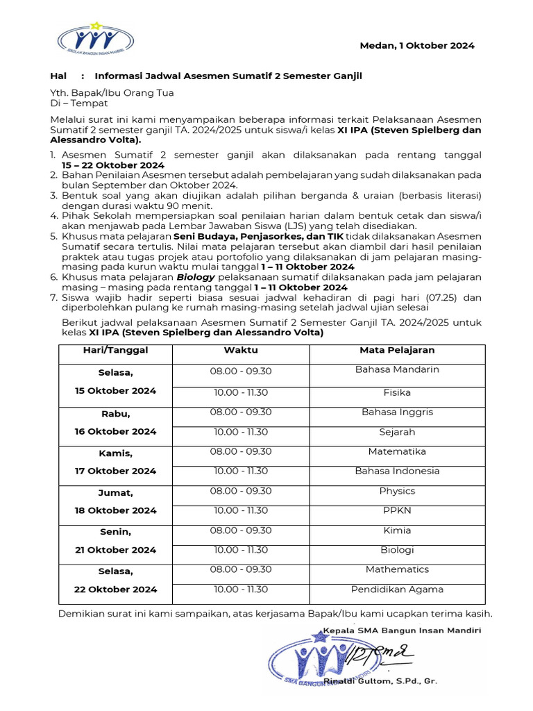 Informasi Asesmen Sumatif 2 Kelas XI IPA | PDF
