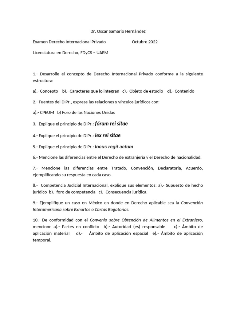 Examen DIPr - Octubre2022 | PDF
